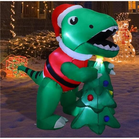 Holiday | 5 Ft Christmas Inflatable Dinosaur With Gift Box Blow Up Prop ...